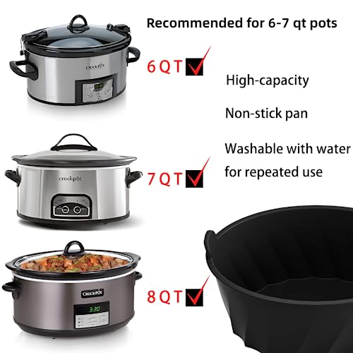 Slow Cooker Liners, Food Grade Silicone Crockpots Liner Safer Reusable, 6-7 Qt Oval Crock Pot Liners Silicone for Slow Cookers 2 Pcs (Black & Gray)