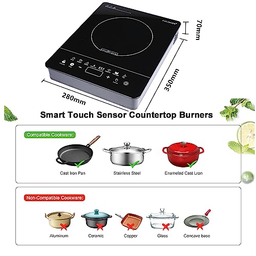 EULANGDE 110V Portable Induction Cooktop 1800 Watts cooktop countertop burner induction burner induction stove Touch Panel Induction Cooker induction cooktop portable (Black-1)