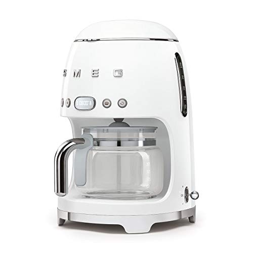 Smeg DCF02WHUK Drip Coffee Machine, Auto-Start Mode, Reuseable Filter, Digital Display, Anti-Drip System, Aroma Intensity Option, 1.4 Litre Tank, White