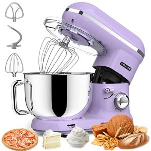 cheflee stand mixer, 6 quart, 600w 6+p speed household electric food mixer with 6 accessories for dough, cream, cake, kitchen electric mixer, lavender