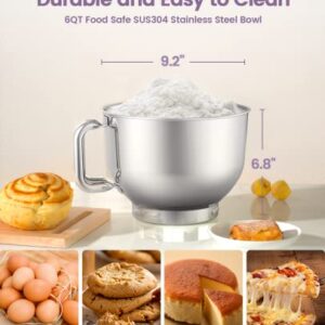 CHeflee Stand Mixer, 6 Quart, 600W 6+P Speed Household Electric Food Mixer with 6 Accessories for Dough, Cream, Cake, Kitchen Electric Mixer, Lavender