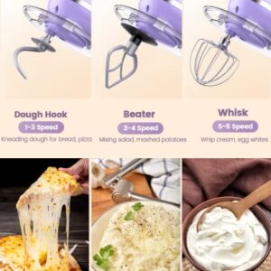 CHeflee Stand Mixer, 6 Quart, 600W 6+P Speed Household Electric Food Mixer with 6 Accessories for Dough, Cream, Cake, Kitchen Electric Mixer, Lavender