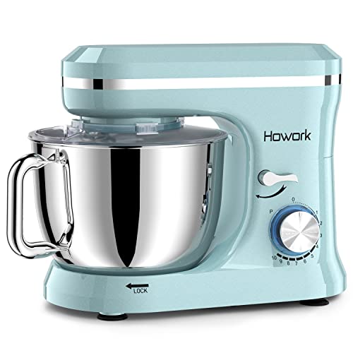 Howork Electric Stand Mixer,10+p Speeds With 6.5QT Stainless Steel Bowl,Dough Hook, Wire Whip & Beater,for Most Home Cooks,Blue