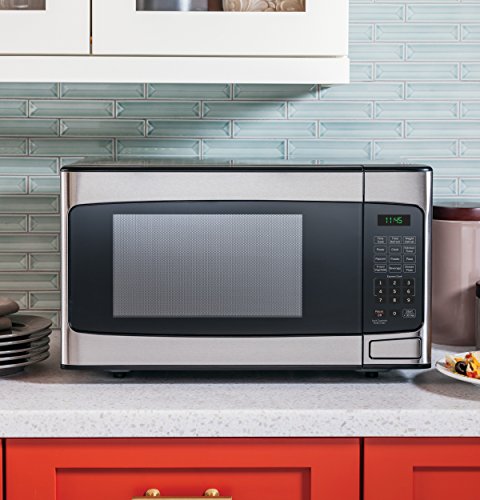 GE Countertop Microwave Oven | 1.1 Cubic Feet Capacity, 950 Watts | Kitchen Essentials for the Countertop or Dorm Room | Stainless Steel