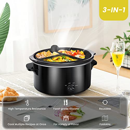 Silicone Crockpot Liner Fit for Crockpot 6 Quart, 3 In 1 Silicone Crock Pot Liner BPA Free Reusable Leakproof Dishwasher Safe, Silicone Slow Cooker Liner Kitchen Cooking Accessories(Black)