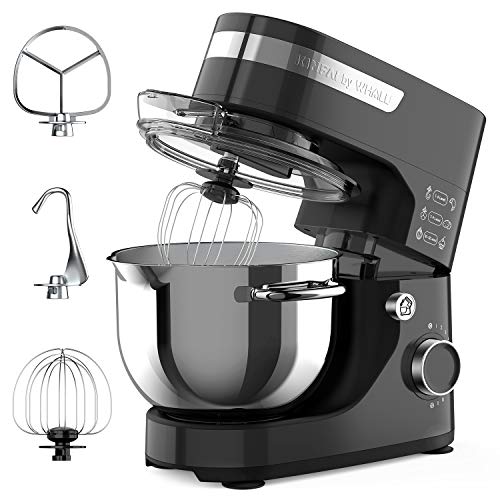 Stand Mixer, whall 12-Speed Tilt-Head Kitchen Mixer,for Baking Bread,Cakes,Cookie,Pizza,Salad, Electric Food Mixer with Dough Hook/Wire Whip/Beater, Stainless Steel Bowl, (black)