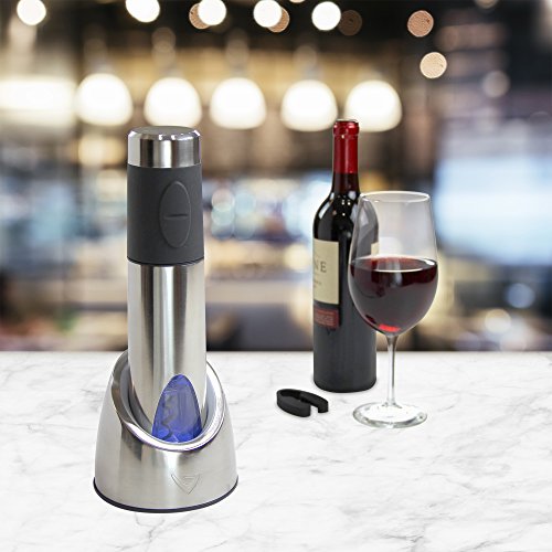 Vinturi Electric Rechargeable Wine Opener with Base and Foil Cutter, Silver