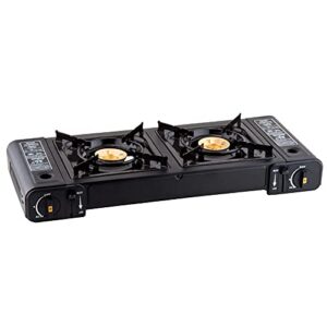 2-burner high performance butane countertop range / portable stove with brass burners (butane cartridges sold separately. )