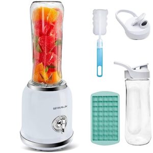 Geniuslix Personal Blender for Smoothies & Shakes - Portable Mini Smoothie Blender with BPA-Free 2 Travel Bottles 20 oz with Lids, 2 Speed Manual Control & Pulse Function, 6 Stainless Steel Blades for Crushing Ice - 300 Watts.