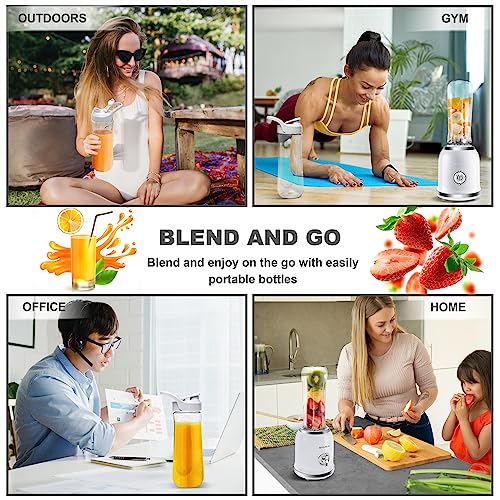 Geniuslix Personal Blender for Smoothies & Shakes - Portable Mini Smoothie Blender with BPA-Free 2 Travel Bottles 20 oz with Lids, 2 Speed Manual Control & Pulse Function, 6 Stainless Steel Blades for Crushing Ice - 300 Watts.