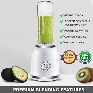 Geniuslix Personal Blender for Smoothies & Shakes - Portable Mini Smoothie Blender with BPA-Free 2 Travel Bottles 20 oz with Lids, 2 Speed Manual Control & Pulse Function, 6 Stainless Steel Blades for Crushing Ice - 300 Watts.