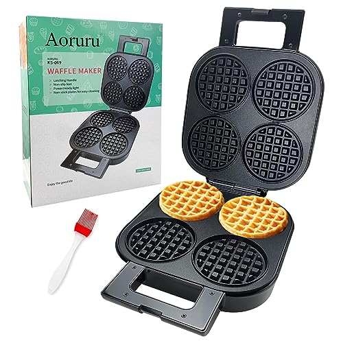 Aoruru Waffle Maker Nonstick Belgian Waffle Iron with Indicator Light 1300W 4 Slice