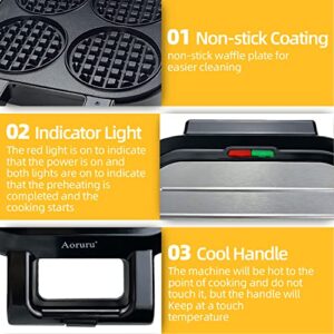 Aoruru Waffle Maker Nonstick Belgian Waffle Iron with Indicator Light 1300W 4 Slice