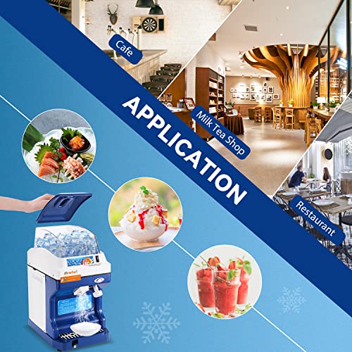 Newhai Ice Shaver Commercial Ice Crusher Electric Shaved Ice Machine 300W Automatic Snow Cone Maker 1400RPM Thickness Adjustable 441 LBS/H Ice Shaving Machine