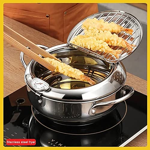 BestAlice Deep Fryer Pot, 8in(2.2L) Stainless Steel Frying Pot, Upgrade Deep Fryer Pot with Thermometer, Japanese Small Deep Frying Pot with Oil Drip Drainer Rack for French Fries Fish Chicken