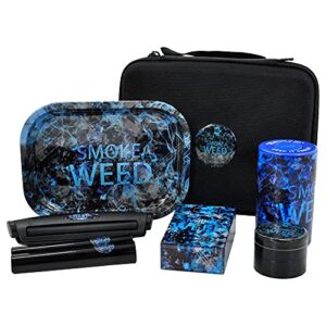 8.86 inches metal herb grinder rolling tray set, bring a suitcase premium grinder, blue