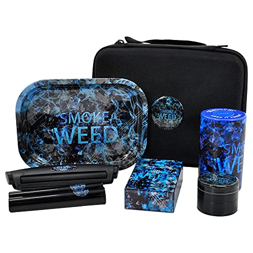 8.86 inches Metal Herb Grinder Rolling Tray Set, Bring a suitcase Premium Grinder, Blue