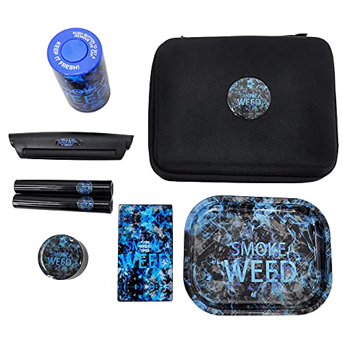 8.86 inches Metal Herb Grinder Rolling Tray Set, Bring a suitcase Premium Grinder, Blue