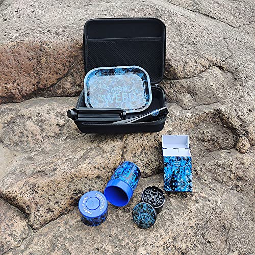 8.86 inches Metal Herb Grinder Rolling Tray Set, Bring a suitcase Premium Grinder, Blue