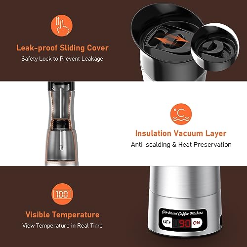 KreeySant Portable Coffee Maker 12V/24V/110V Compact Espresso Machine for Driving Office Home, 3-in-1 Multi-Function Coffee Maker with LCD Screen Display Fast Heating