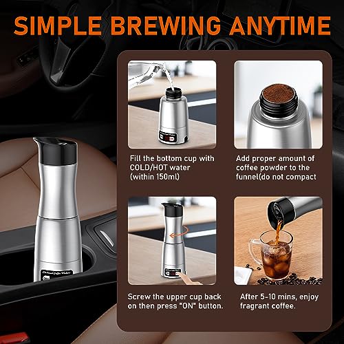 KreeySant Portable Coffee Maker 12V/24V/110V Compact Espresso Machine for Driving Office Home, 3-in-1 Multi-Function Coffee Maker with LCD Screen Display Fast Heating