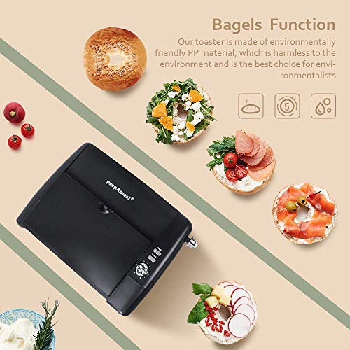 prepAmeal Long Slot Toaster 2 Slice Toaster with 6 Shade Settings, Bagel/Cancel, Extra Wide Slots, Removable Crumb Tray, for Bagels, Waffles, Breads, Puff Pastry, Snacks (2-Slice, Black)