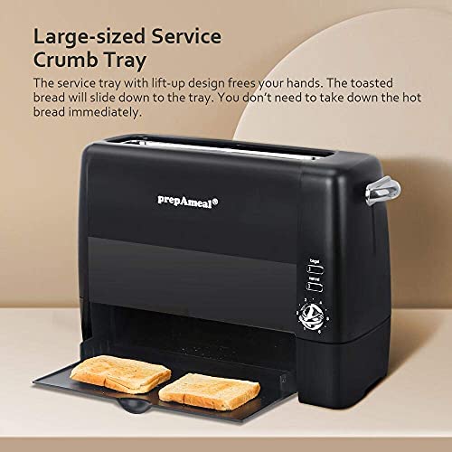 prepAmeal Long Slot Toaster 2 Slice Toaster with 6 Shade Settings, Bagel/Cancel, Extra Wide Slots, Removable Crumb Tray, for Bagels, Waffles, Breads, Puff Pastry, Snacks (2-Slice, Black)