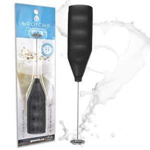 grosche ez latte milk frother and matcha whisk (black) soft touch hand mixer for milk frothing, sauces and dressing, with long life battery saver system, uses 2 x aa batteries