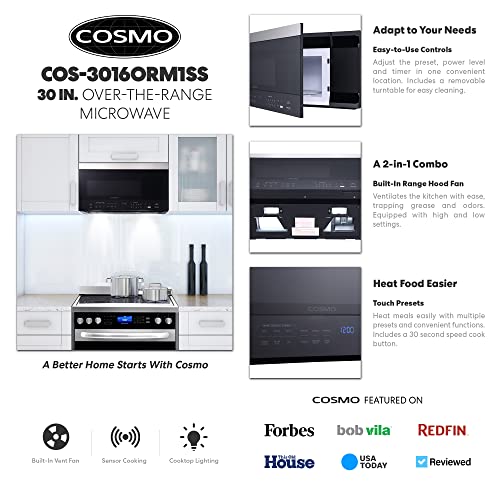 COSMO COS-3016ORM1SS 30 in Over the Range Microwave Oven with 1.6 cu. ft. Capacity