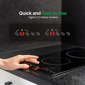 Induction Cooktop - 120V 2 Glass Induction Burner Zones with Adjustable Temperature Settings - 1800W Electric Induction Cooker with Digital Touch Sensor - Induction Hot plate - 20.47 by 11.42 inches