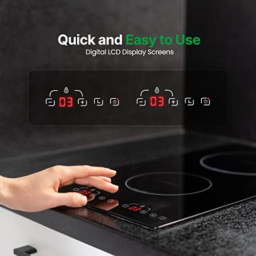 Induction Cooktop - 120V 2 Glass Induction Burner Zones with Adjustable Temperature Settings - 1800W Electric Induction Cooker with Digital Touch Sensor - Induction Hot plate - 20.47 by 11.42 inches