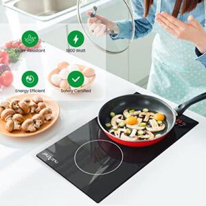 Induction Cooktop - 120V 2 Glass Induction Burner Zones with Adjustable Temperature Settings - 1800W Electric Induction Cooker with Digital Touch Sensor - Induction Hot plate - 20.47 by 11.42 inches