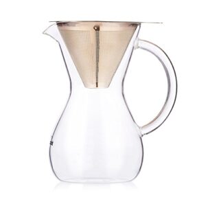 GVODE Pour Over Coffee Maker with Reusable Stainless Steel Mesh Filter,27 Ounce, Borosilicate Glass