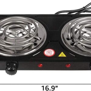 Timoau Double Countertop Portable Small Buffet Coiled, 2000W Electric Hot Burner Stainless Steel Electric Stove with 5 Level Temperature Control, Charcoal Burner for Camping&Cooking (Double Coil Burner)