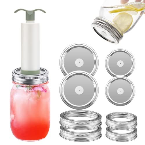 Mason Jar Vacuum Sealer, Food Vacuum Sealer Vacuum Seal Kit for Wide Mouth and Regular Mouth Mason Jars with Manual Vacuum Pump for Food Storage, Fermentation and Canning Jar