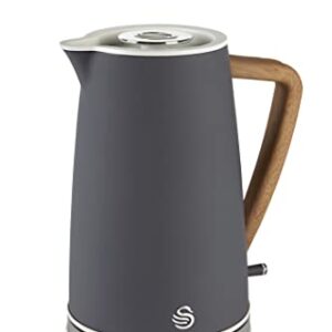 Swan Nordic Rapid Boil Jug Kettle, Wood Effect Handle, Soft Touch Housing and Matte Finish, 1.7 Litre, Slate Grey (SK14610GRYN)