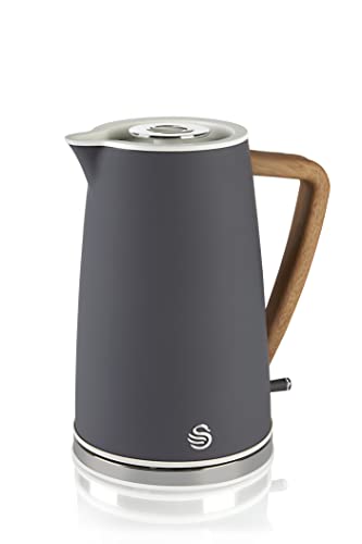 Swan Nordic Rapid Boil Jug Kettle, Wood Effect Handle, Soft Touch Housing and Matte Finish, 1.7 Litre, Slate Grey (SK14610GRYN)