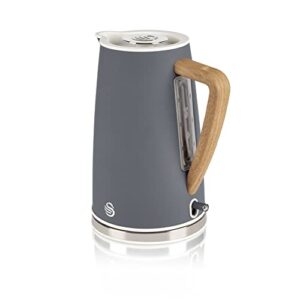 Swan Nordic Rapid Boil Jug Kettle, Wood Effect Handle, Soft Touch Housing and Matte Finish, 1.7 Litre, Slate Grey (SK14610GRYN)