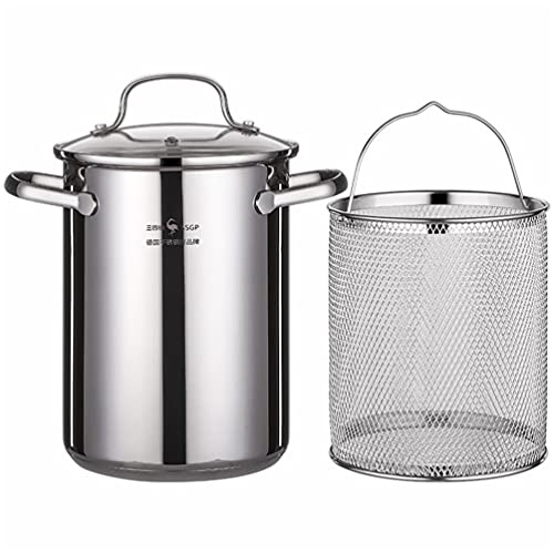 Hemoton Stainless Steel Frying Pot with Lid and Basket Deep Frying Pan Japanese Tempura Fryer with Mesh Steamer Basket for French Fries Chicken Kitchen Use