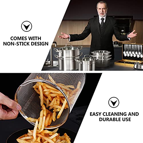 Hemoton Stainless Steel Frying Pot with Lid and Basket Deep Frying Pan Japanese Tempura Fryer with Mesh Steamer Basket for French Fries Chicken Kitchen Use