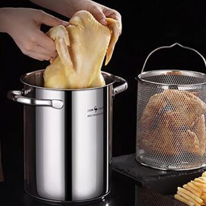 Hemoton Stainless Steel Frying Pot with Lid and Basket Deep Frying Pan Japanese Tempura Fryer with Mesh Steamer Basket for French Fries Chicken Kitchen Use