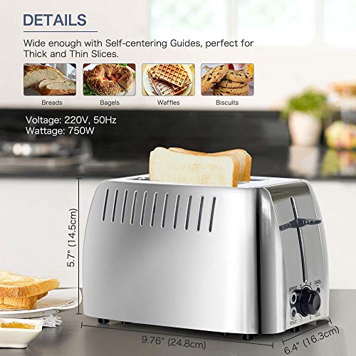 prepAmeal 2 Slice Toaster Stainless Steel Toaster Two Slice Bagel Toaster Small Bake Toaster with 6 Browning Setting, Reheat, Defrost, Bagel, Cancel Function, Extra Wide Slots (Silver - 2 Slice)