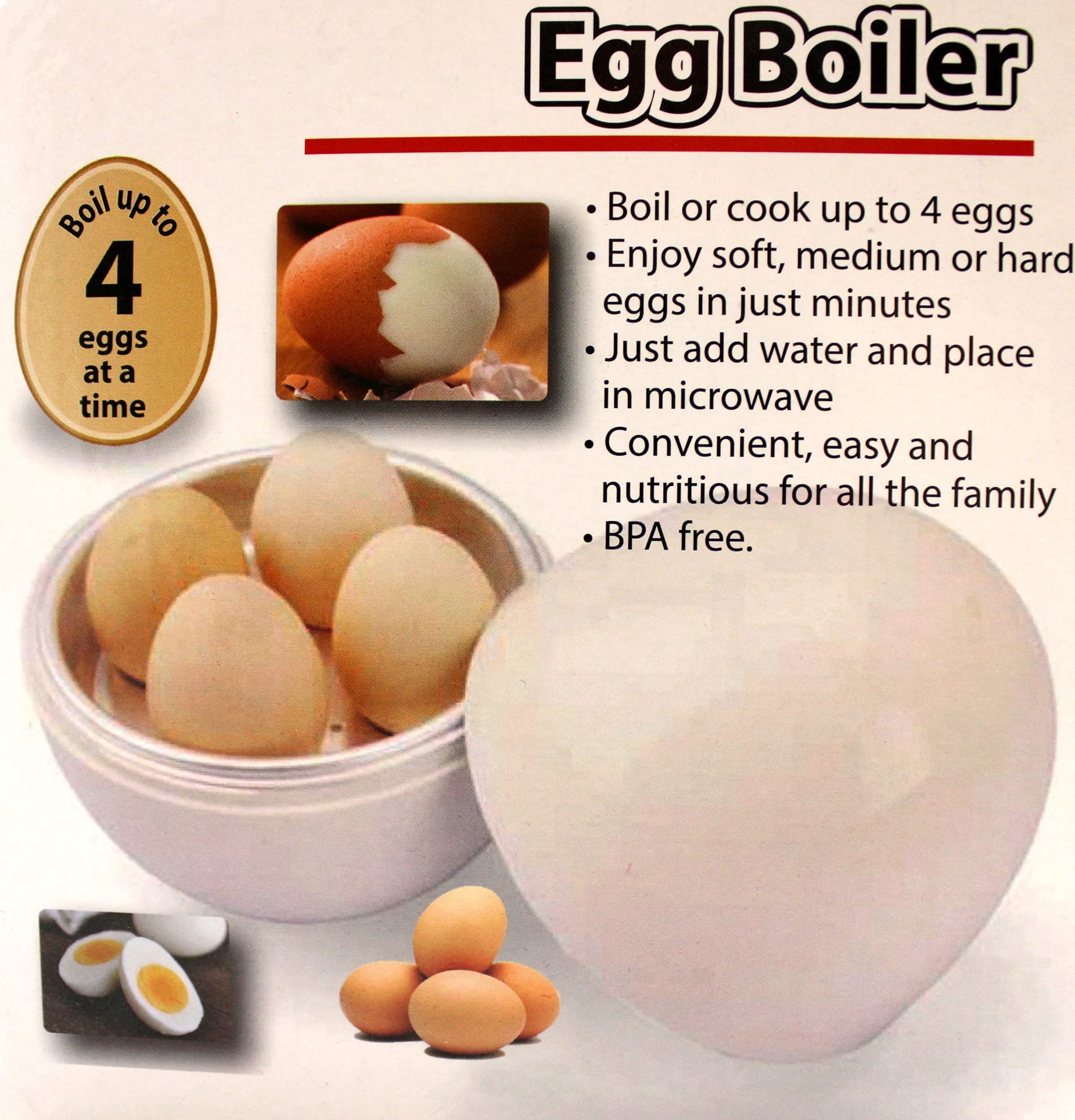 Microwave Egg Boiler Cooker Hard or Soft Boiled Eggs BPA Free Cook Up To 4 Eggs In Minutes Food-Grade