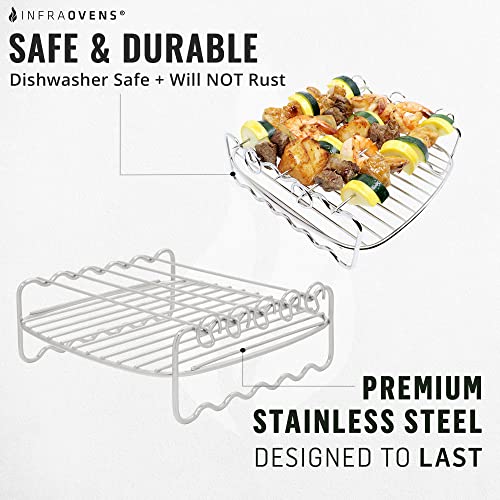 Air Fryer Skewer Rack Grate Compatible with Chefman, Ultrean, PowerXL and more, Double Rack Kabob Airfryer Accessories for Cosori, Gowise, Nuwave® Brio, Multi-Purpose Stainless Steel