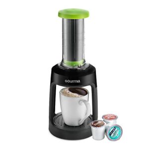 gourmia gkcp135 manual coffee brewer - single serve manual hand french press coffee maker - no electricity - brew coffee anywhere - green