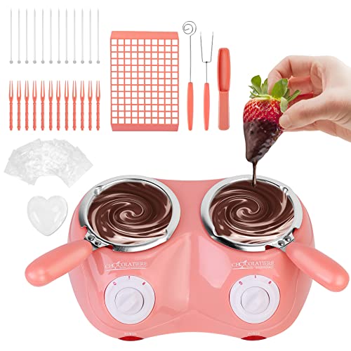 Chocolate Melting Pot, Electric Chocolate Melting Warming Fondue Fountain Pot Kit for Melting Chocolate, Candy, Butter, Cheese (Pink)