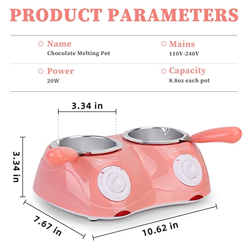 Chocolate Melting Pot, Electric Chocolate Melting Warming Fondue Fountain Pot Kit for Melting Chocolate, Candy, Butter, Cheese (Pink)