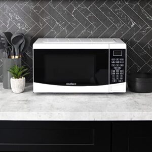 West Bend WBMW92W Microwave Oven 900-Watts Compact with 6 Pre Cooking Settings, Speed Defrost, Electronic Control Panel and Glass Turntable, White