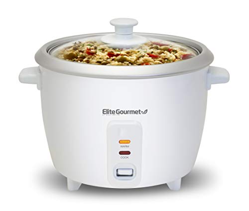 Elite Gourmet Elite Cuisine ERC-003# Electric Rice Cooker with Automatic Keep Warm Makes Soups, Stews, Grains, Hot Cereals, White, 6 Cups Cooked (3 Cups Uncooked)