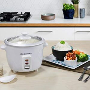 Elite Gourmet Elite Cuisine ERC-003# Electric Rice Cooker with Automatic Keep Warm Makes Soups, Stews, Grains, Hot Cereals, White, 6 Cups Cooked (3 Cups Uncooked)